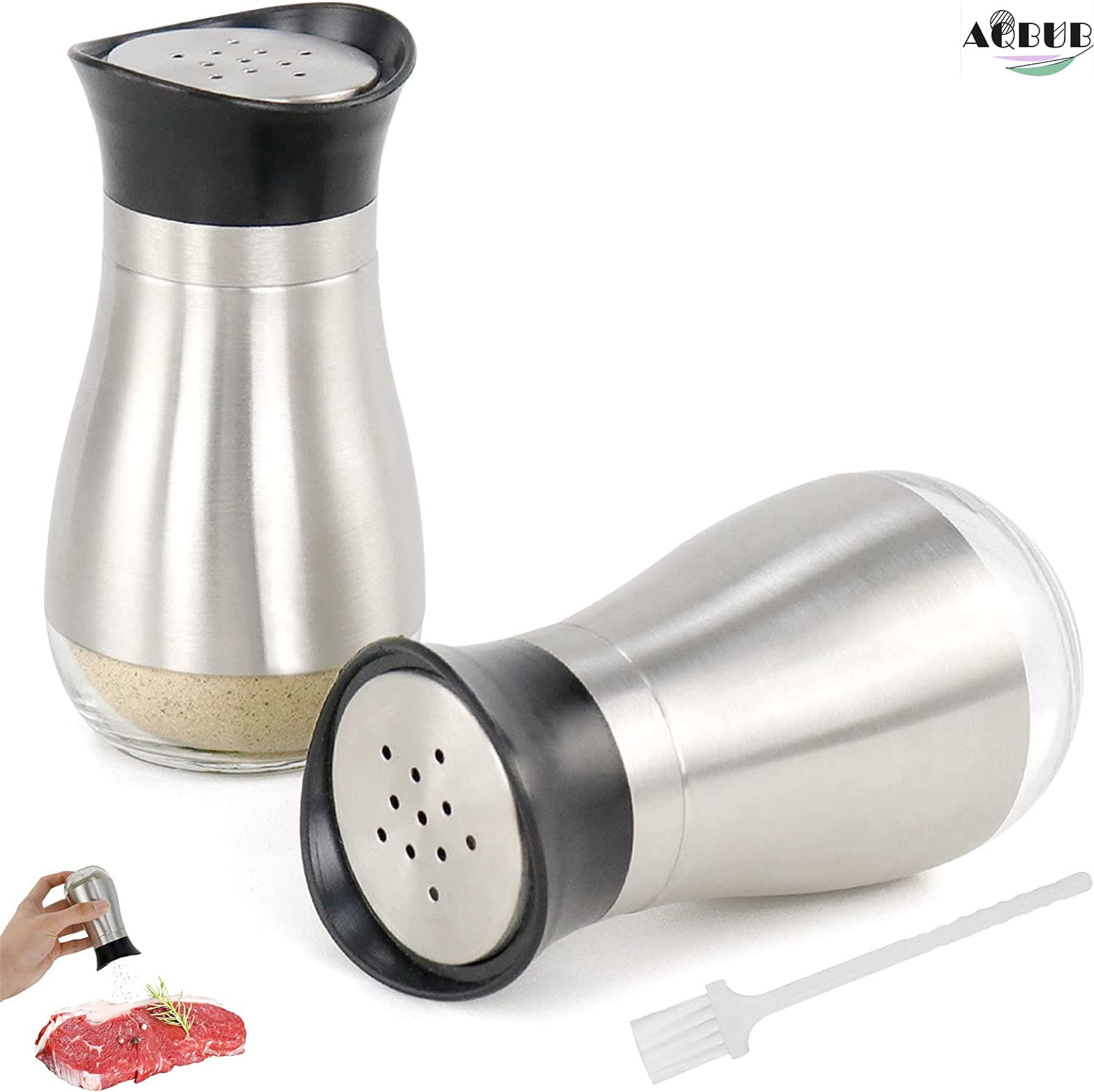 Salt and pepper shaker, a set of 2 stainless steel and Glass Salt ...