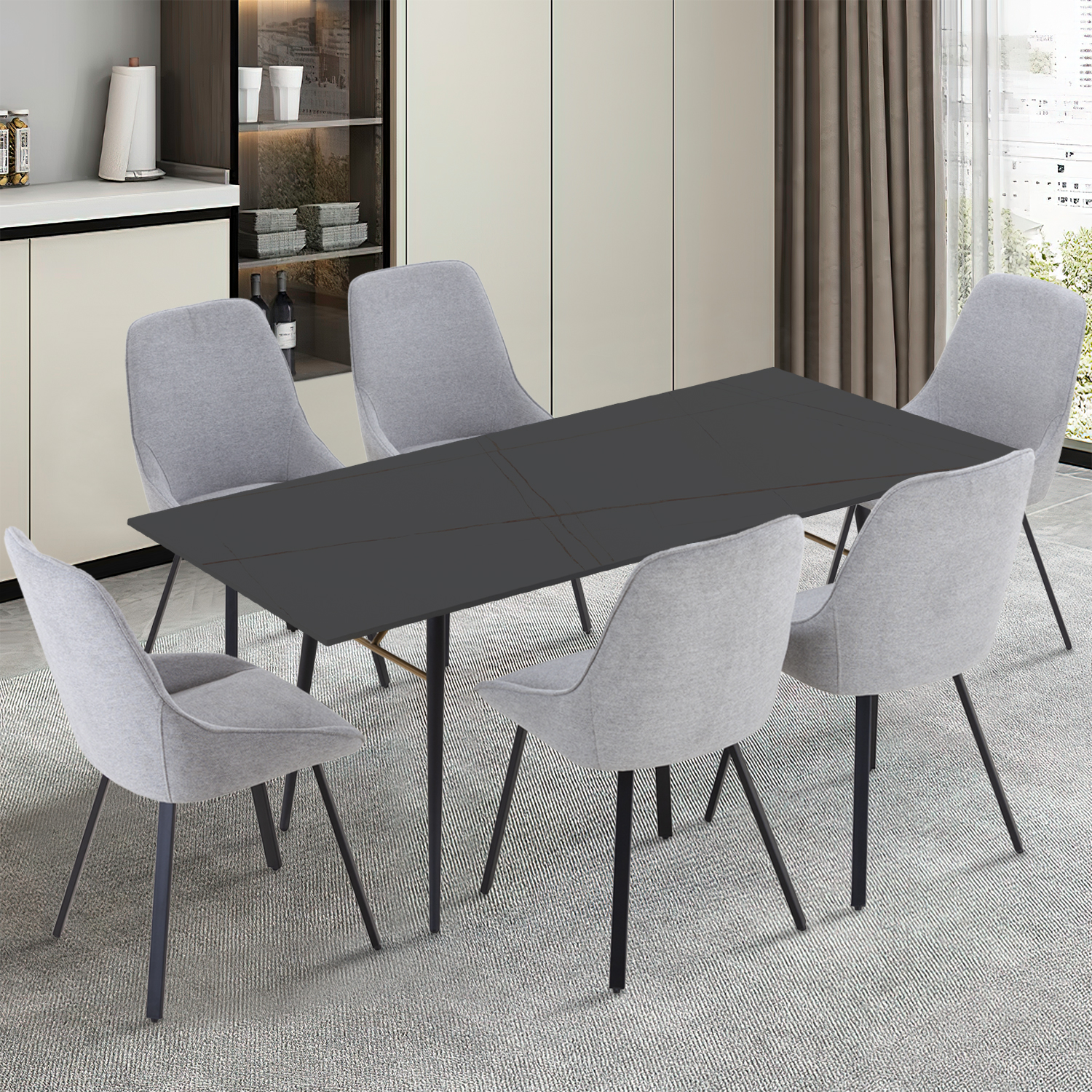 Williamspace 7 Piece Dining Table Set,70" Modern Dining Table with 6 ...