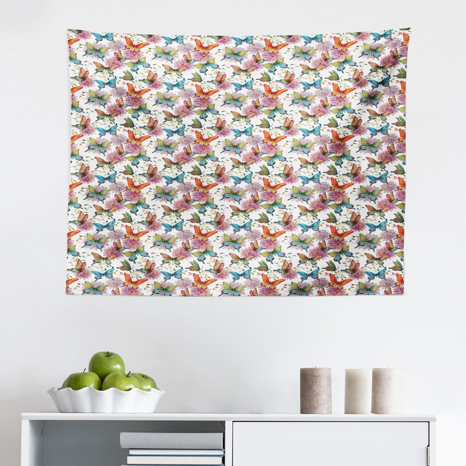Fox Tapestry, Woodland Animal with Birds and Fir Trees Winter Season ...