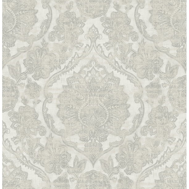 Chesapeake Carnegie Silver Damask Wallpaper - Walmart.com