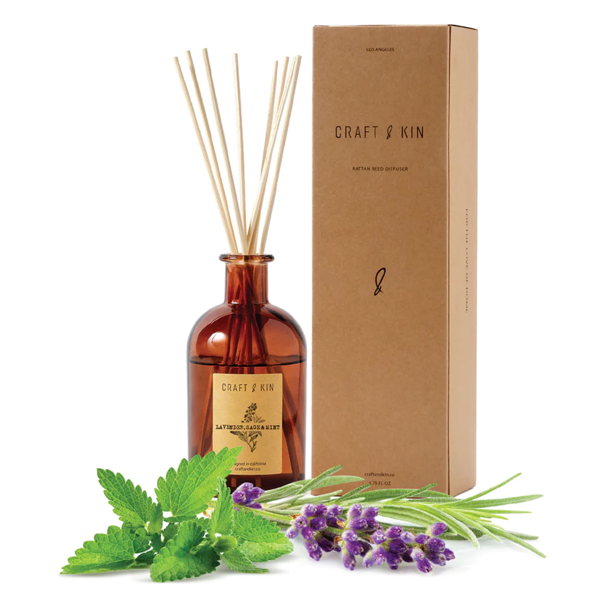 Craft & Kin Amber Glass Reed Diffuser Set - Lavender, Sage & Mint Scent ...