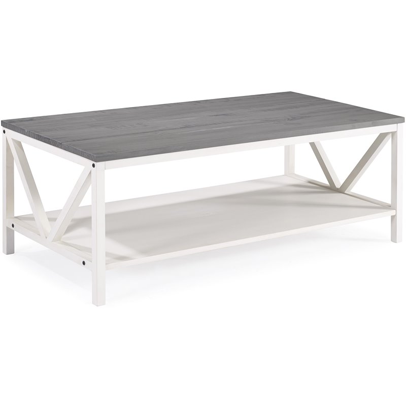 Natalee 48" Distressed Farmhouse Coffee Table in Gray/White Wash ...
