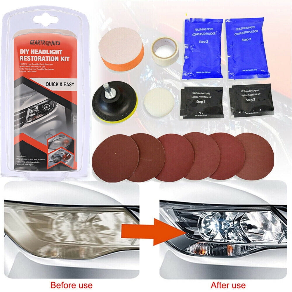 Heavy Duty Headlight Restoration Kit Car Lens Lamp Cleaning Sanding Repair Tools