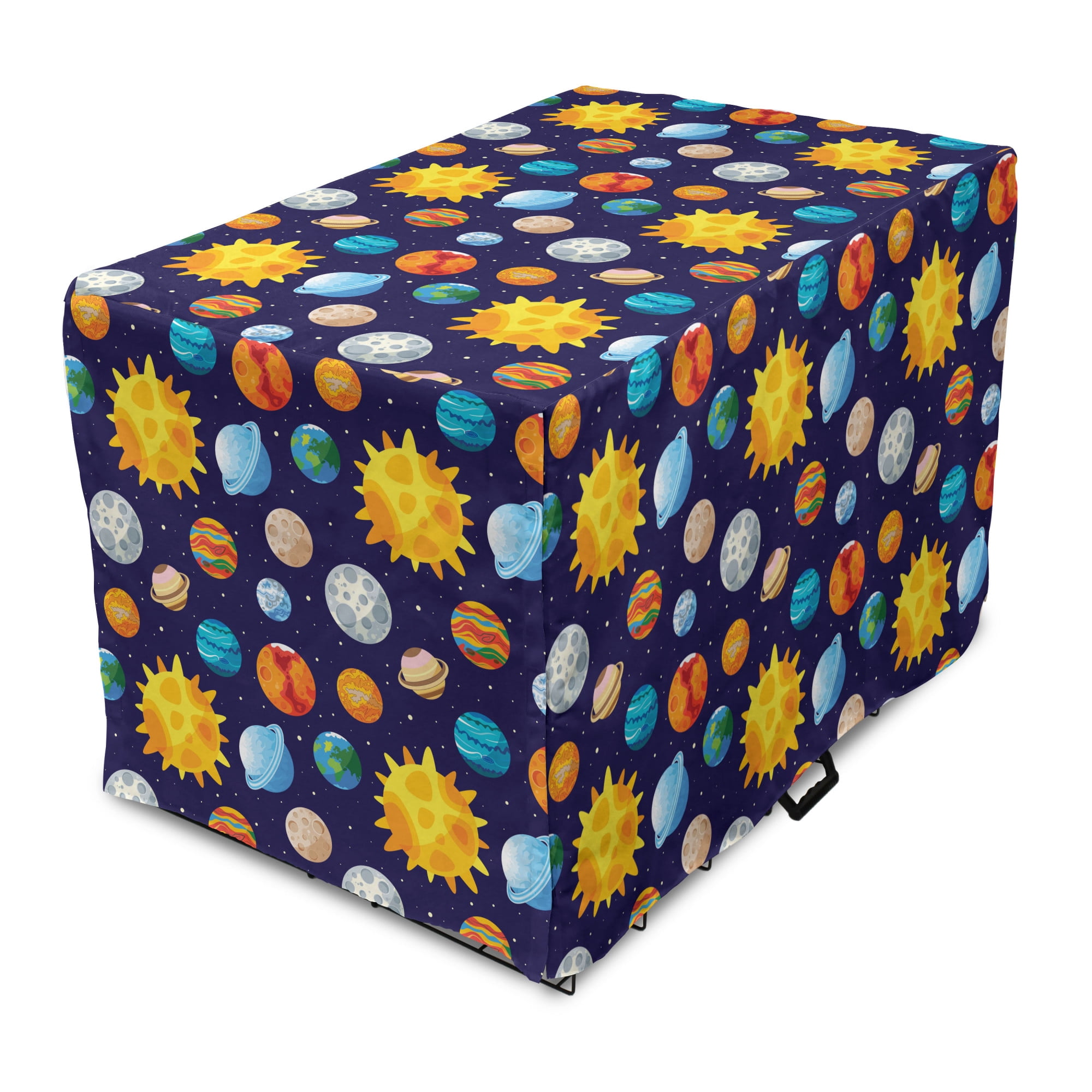 Outer Space Dog Crate Cover, Colorful Planets Cartoon with Sun Solar ...
