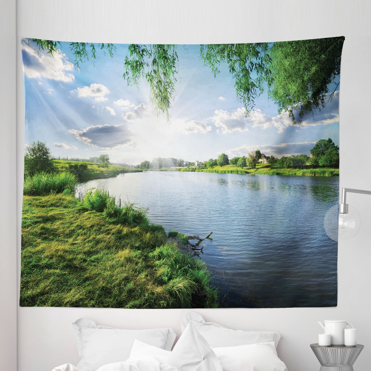 Nature Tapestry, Sunny Day on a Calm River in Summer Sunshines Greenery ...