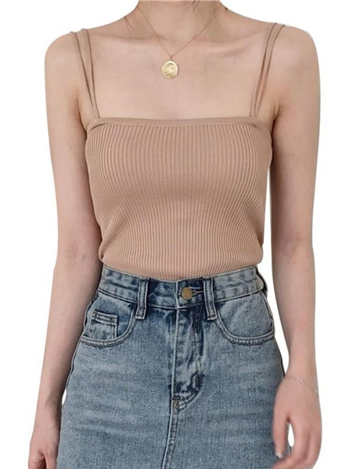 Women's Basic Solid Camisole Spaghetti Strap Tank Top Knitted Camisole ...