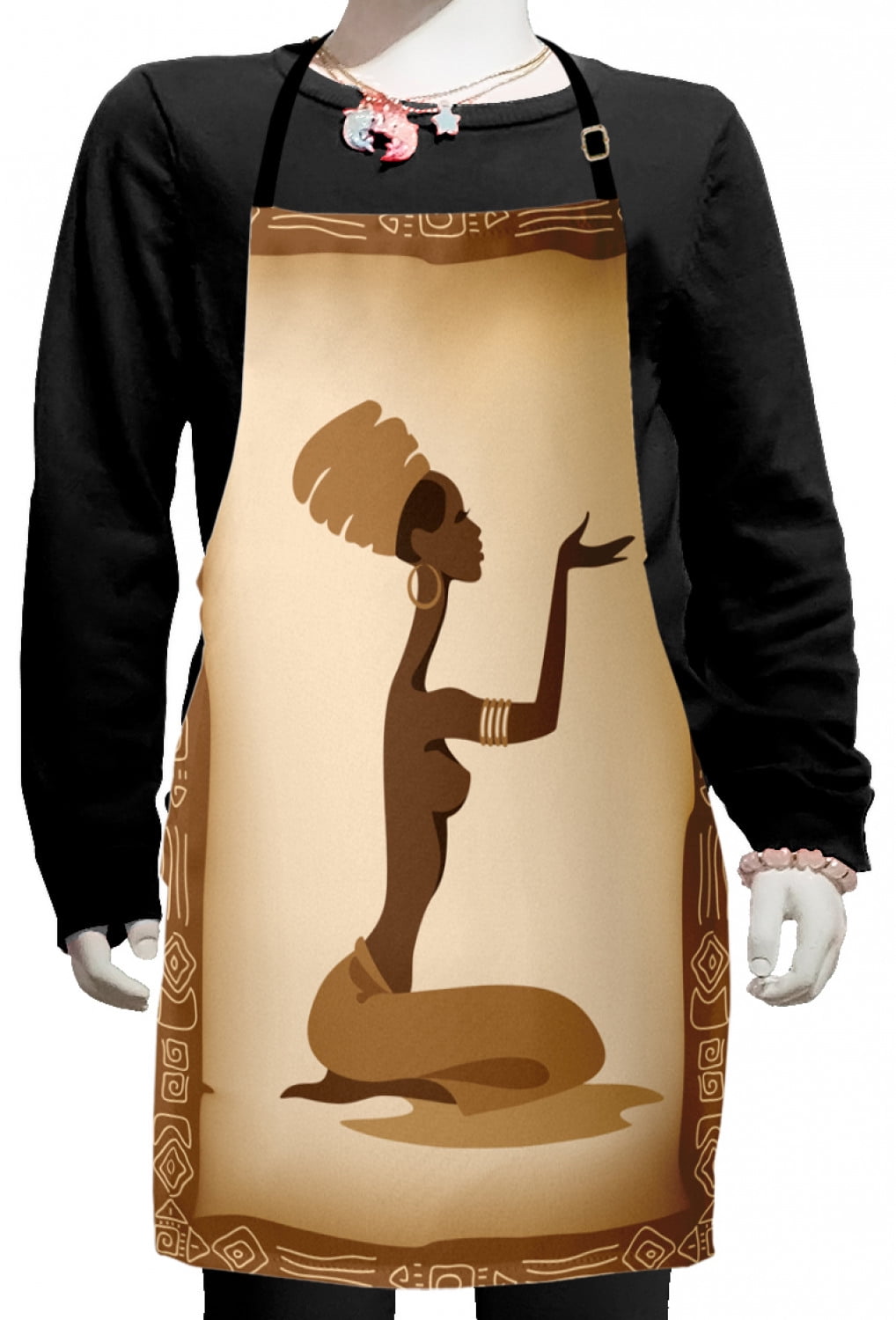 African Kids Apron, Folk Art Element Frame Native Lady Hand Gesture ...