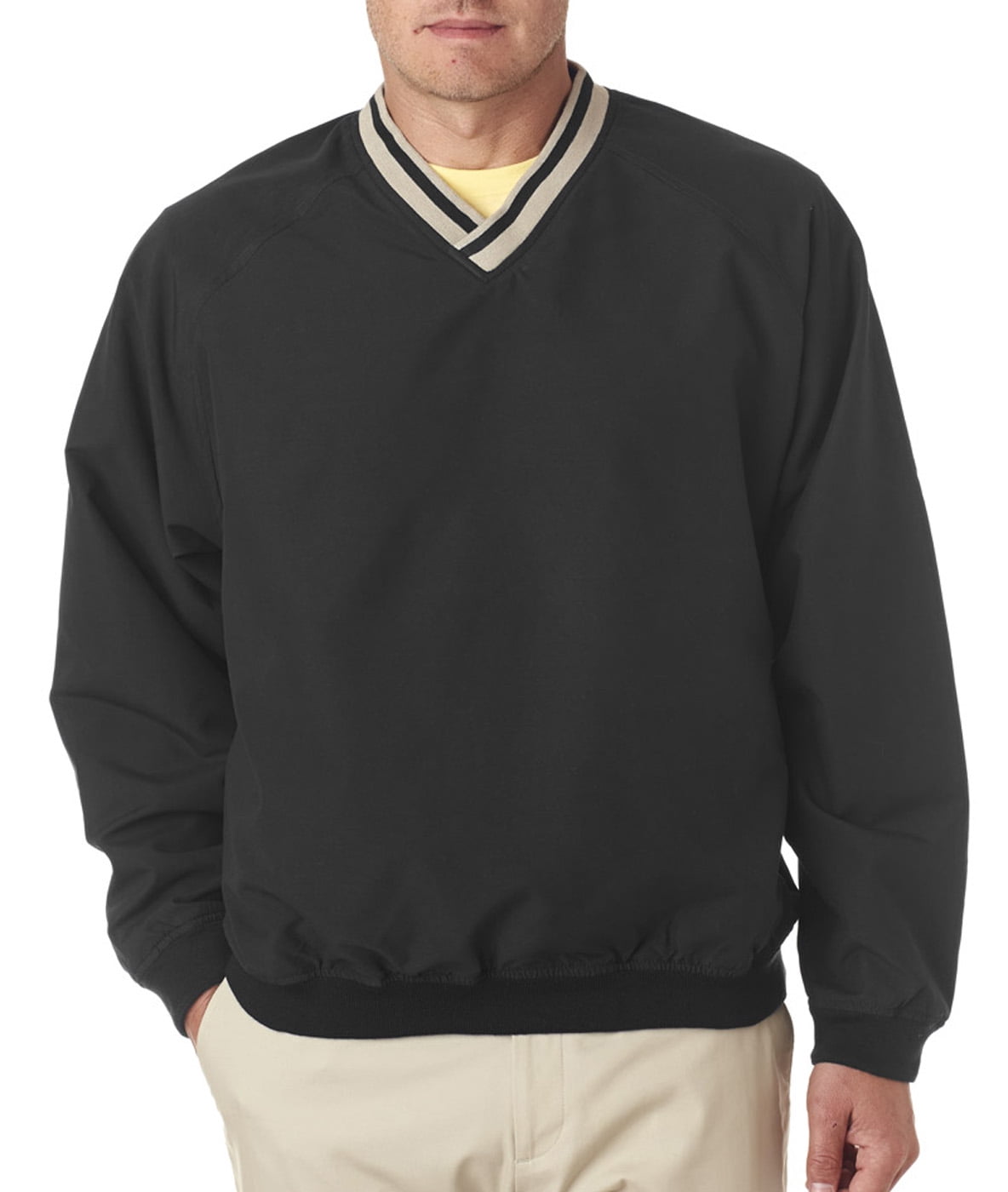 UltraClub Adult Long-Sleeve Microfiber Crossover V-Neck Wind Shirt ...