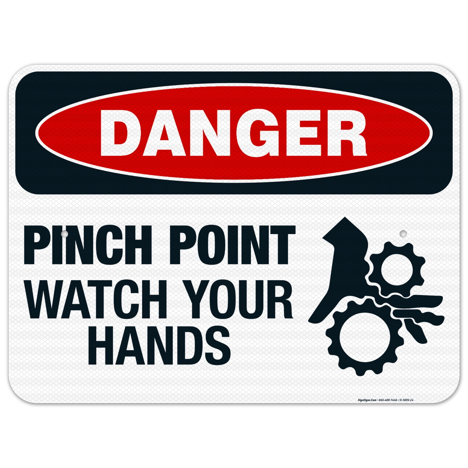 Pinch Point Watch Your Hands Sign, OSHA Danger Sign, 18x24 Reflective ...