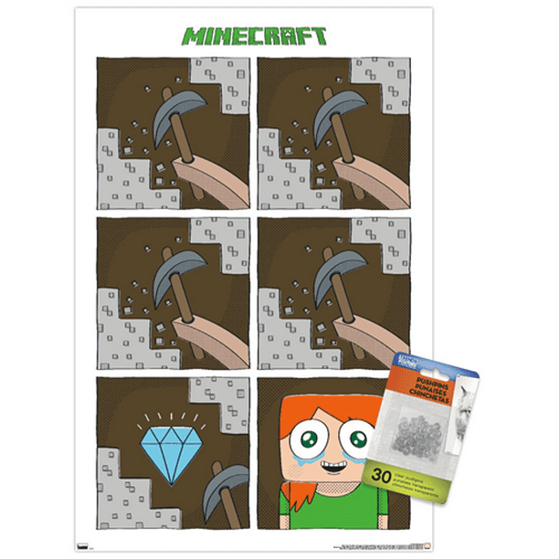 Minecraft - Simple Comic Alex Cry Wall Poster with Push Pins, 14.725" x ...