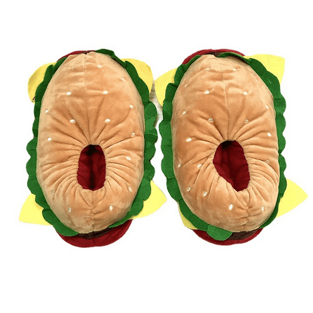 Qtmnekly Hamburger Slippers - Plush Cheeseburger Slippers Novelty House ...