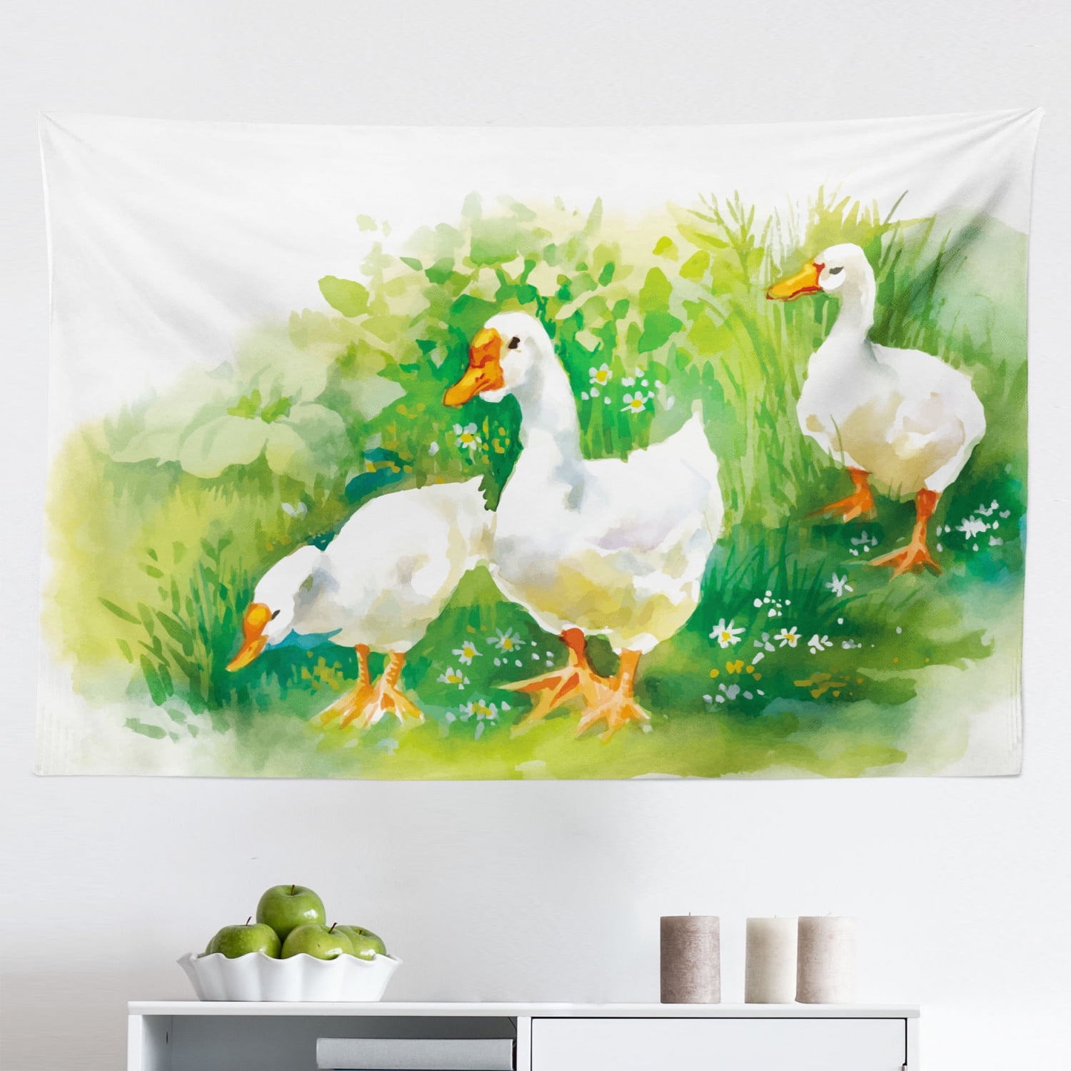 Rubber Duck Tapestry, Mandarin Ducklings in Lake Flowers Lilies Vintage ...