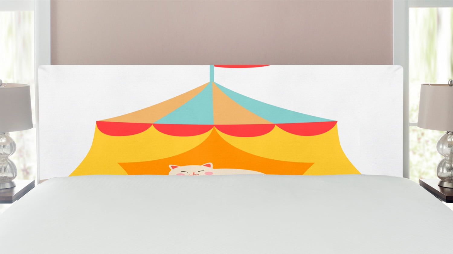 Circus Headboard, Furry Cat Kitten in a Circus Tent Smiling Fun Joy ...