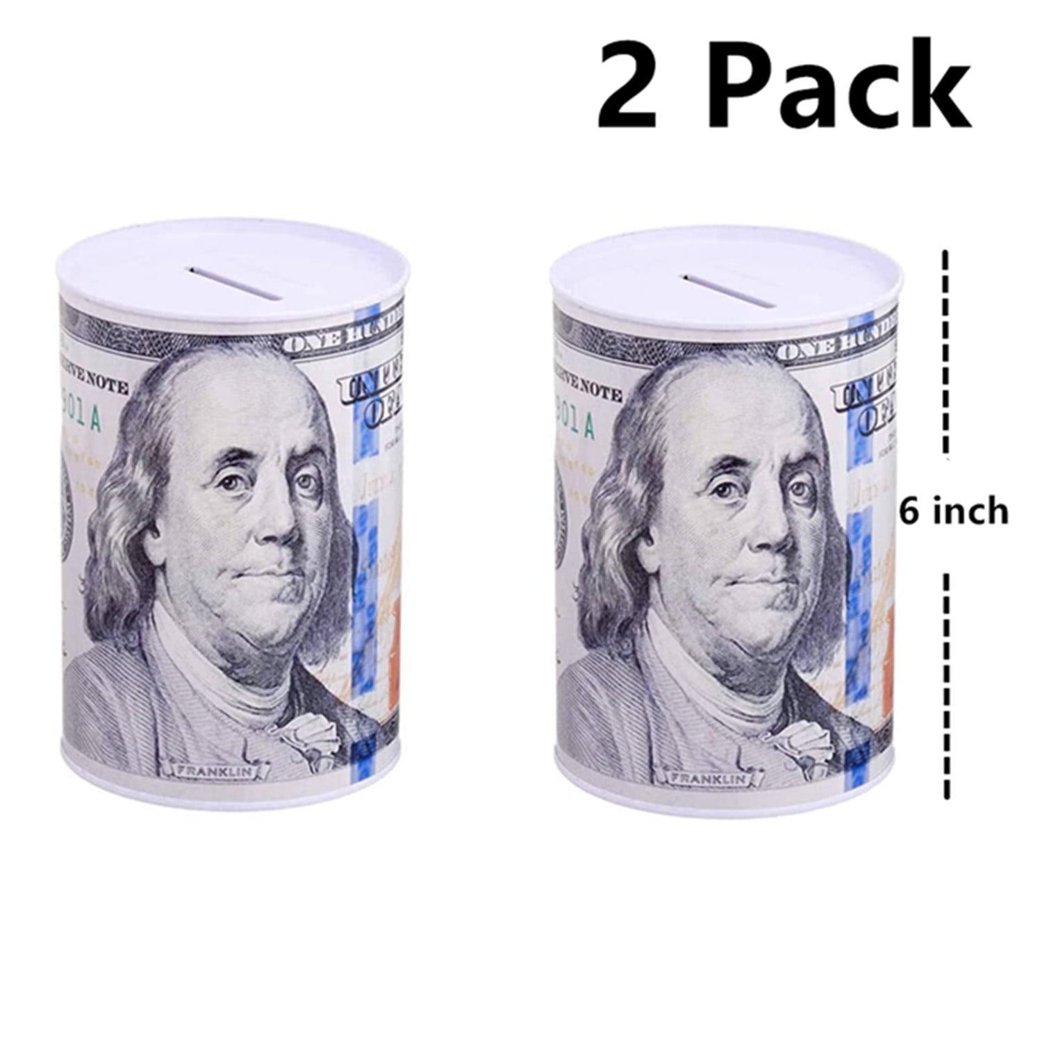 2 Pack of Aluminum Tin Piggy Bank with Benjamin Franklin $100 Bill ...