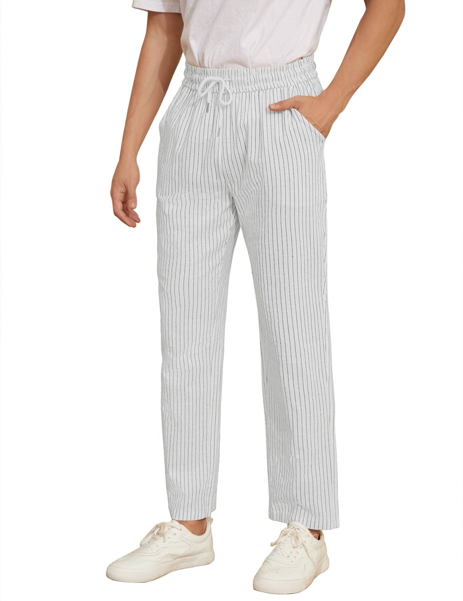 ZHENWEI Mens Cotton Linen Drawstring Pants Elastic Waist Casual Jogger ...