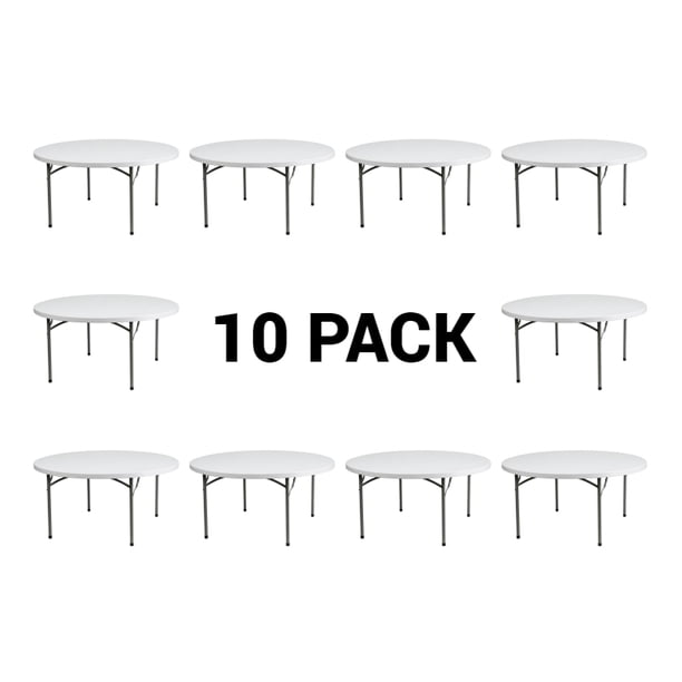 (10 PACK) 60'' Round Plastic Folding Table - Heavy Duty Banquet Table ...