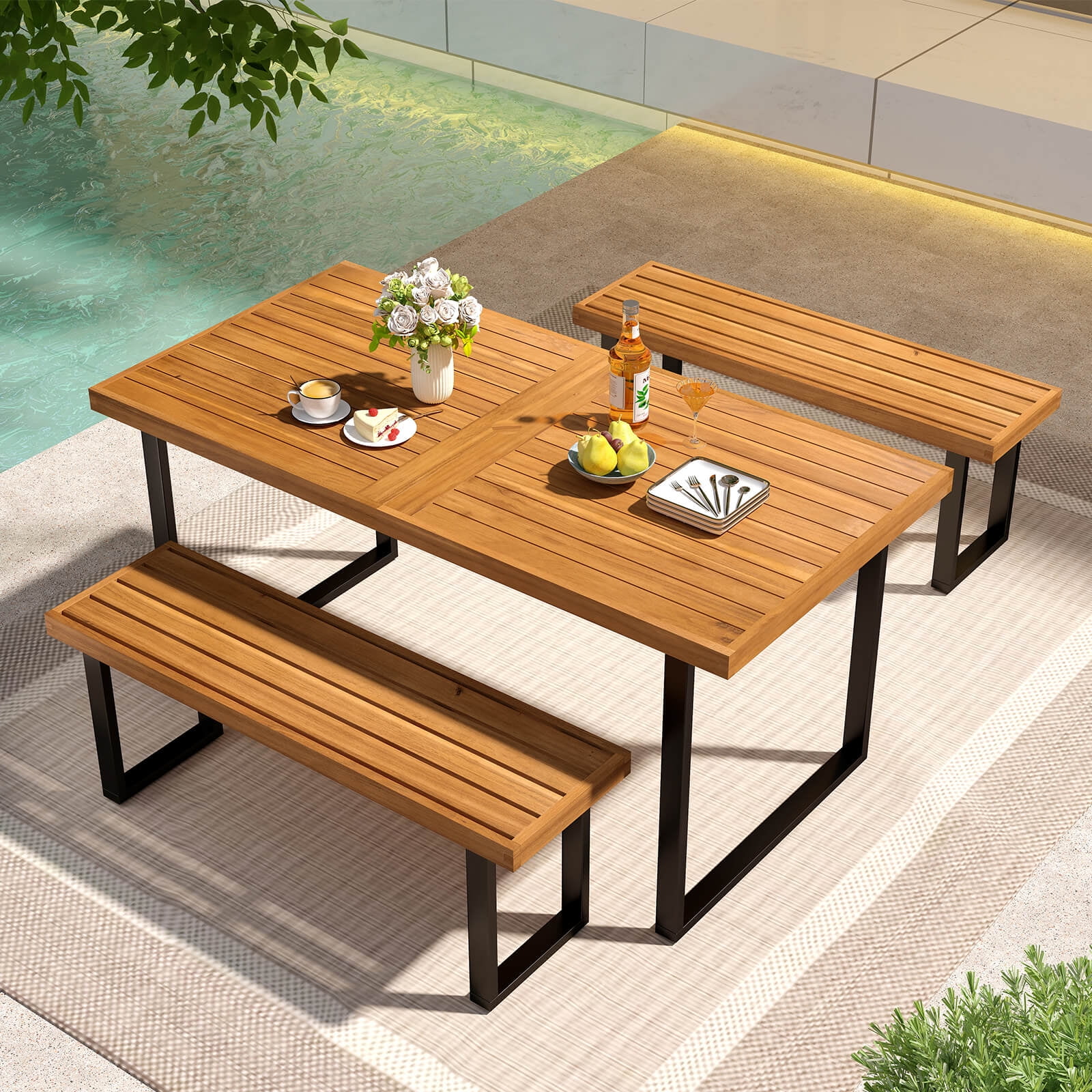 Click here for Costway 3pcs Patio Dining Table Set  63 Rectangle... prices