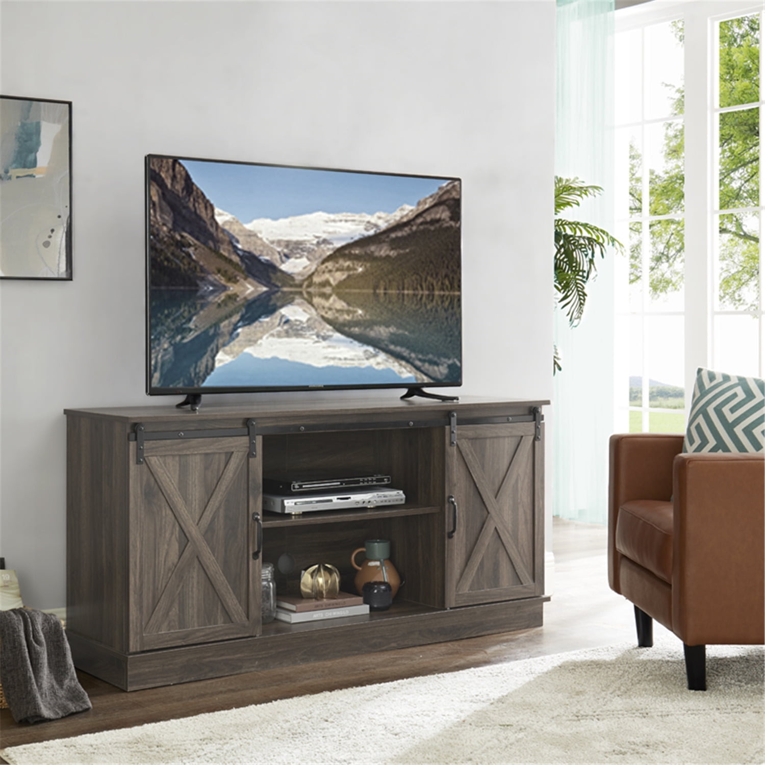 Buy Naomi Home Rylee Farmhouse Style 60 TV Console Cabinet With Sliding ...