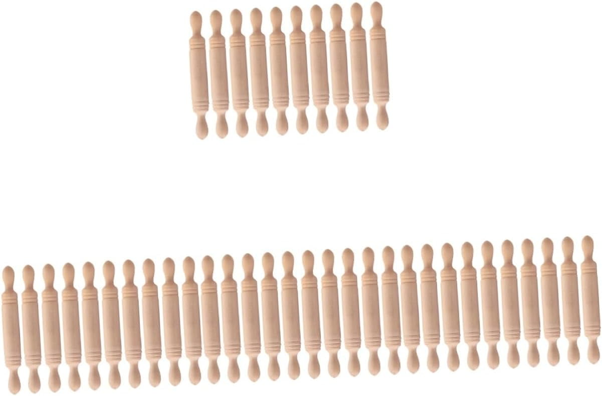 40 Pcs Mini Wood Rolling Pin Miniature Food Vintage Christmas ...