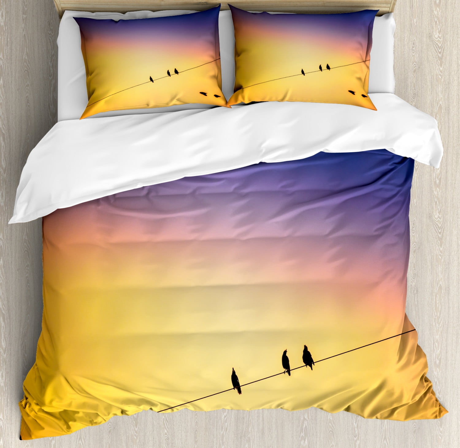 Bird on a Wire Duvet Cover Set King Size, Pattern of Romantic Sunset ...