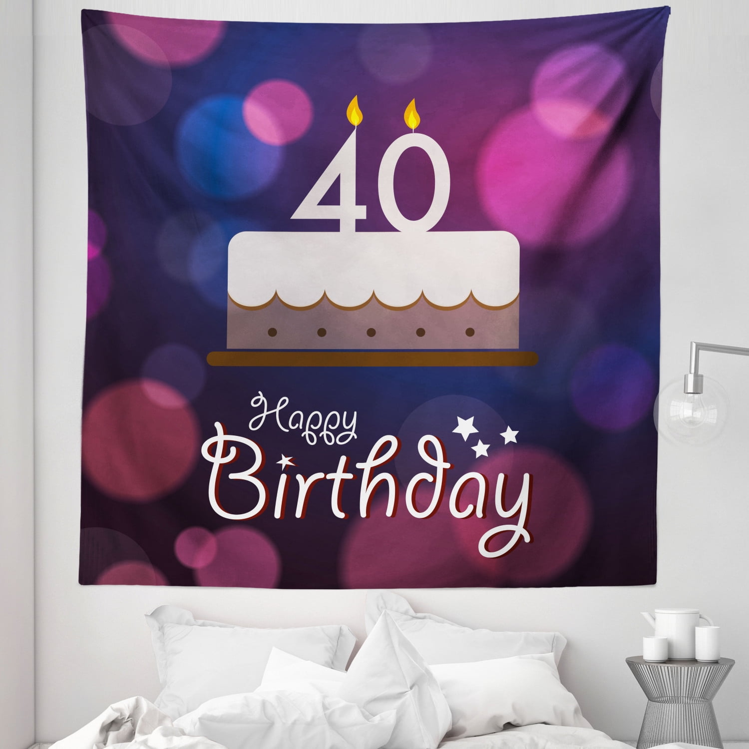 40th Birthday Tapestry, Big Color Dots and Graphic Cake with Candles ...