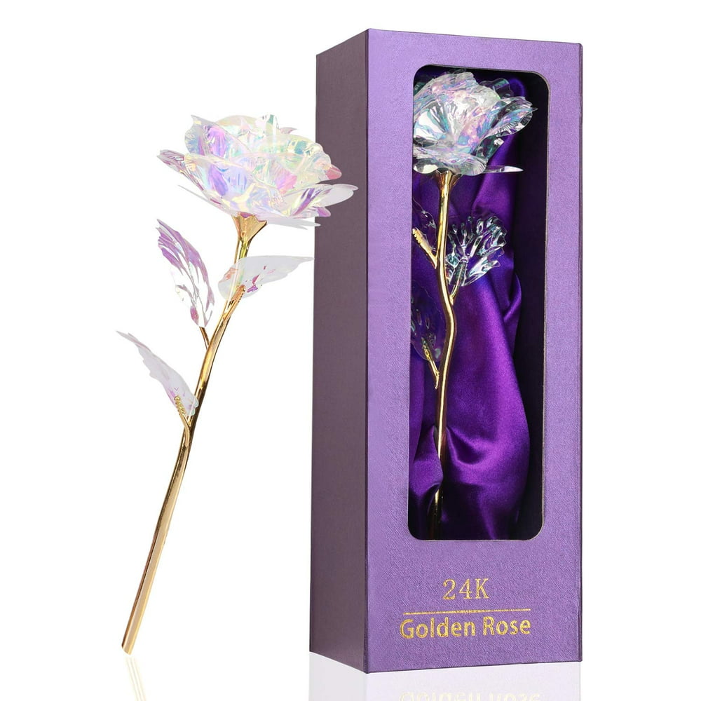 Rainbow Rose Flower Present 24K Golden Foil with Luxury Gift Box Great ...