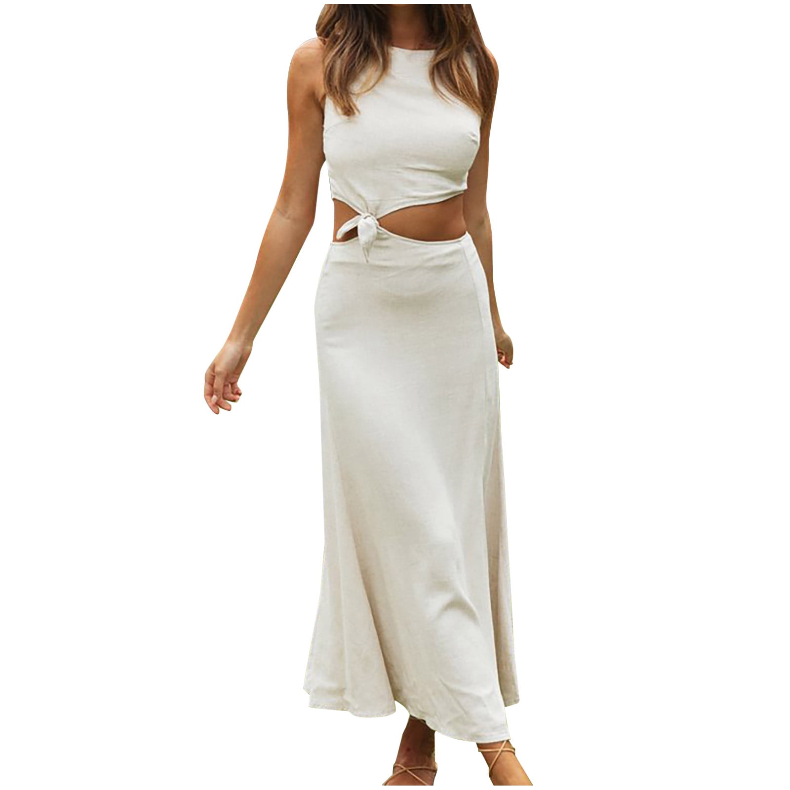 Vestido de verano para mujer, un hombro, sin mangas, con nudo, corte ...