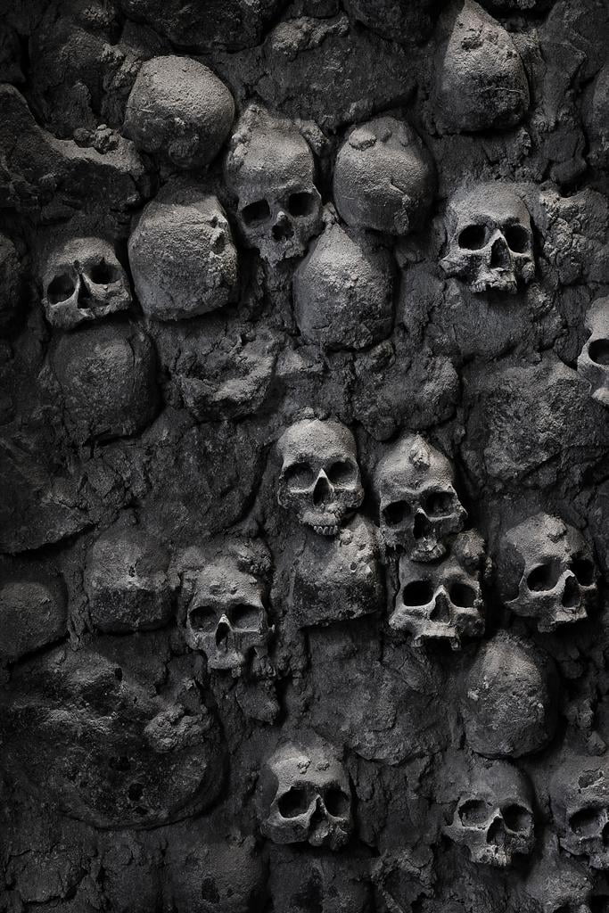Skulls Stacked in Wall Skeleton Spooky Horror Photo Photograph Human ...