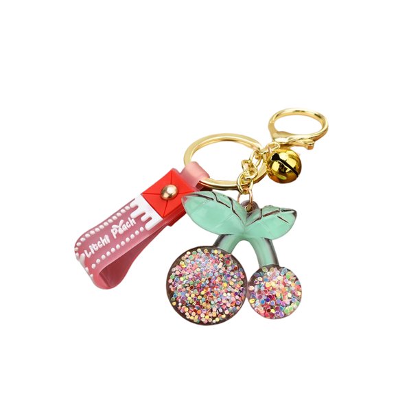 keepw Keychain with Cherry Pendant Acrylic Bell Keyring Portable Key ...