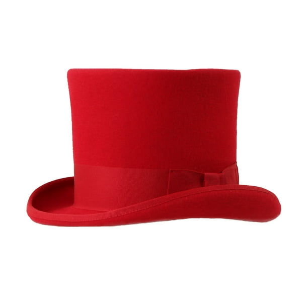Ferrecci Satin Lined Red Wool Top Hat with Grosgrain Ribbon and ...