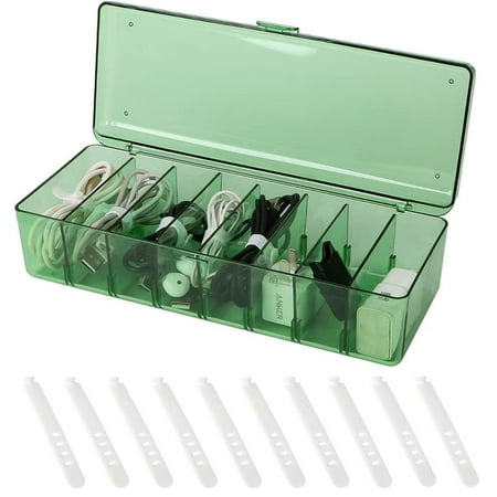 Plastic Cable Management Box with Lid and 10 Wire Ties, Portable Clear ...