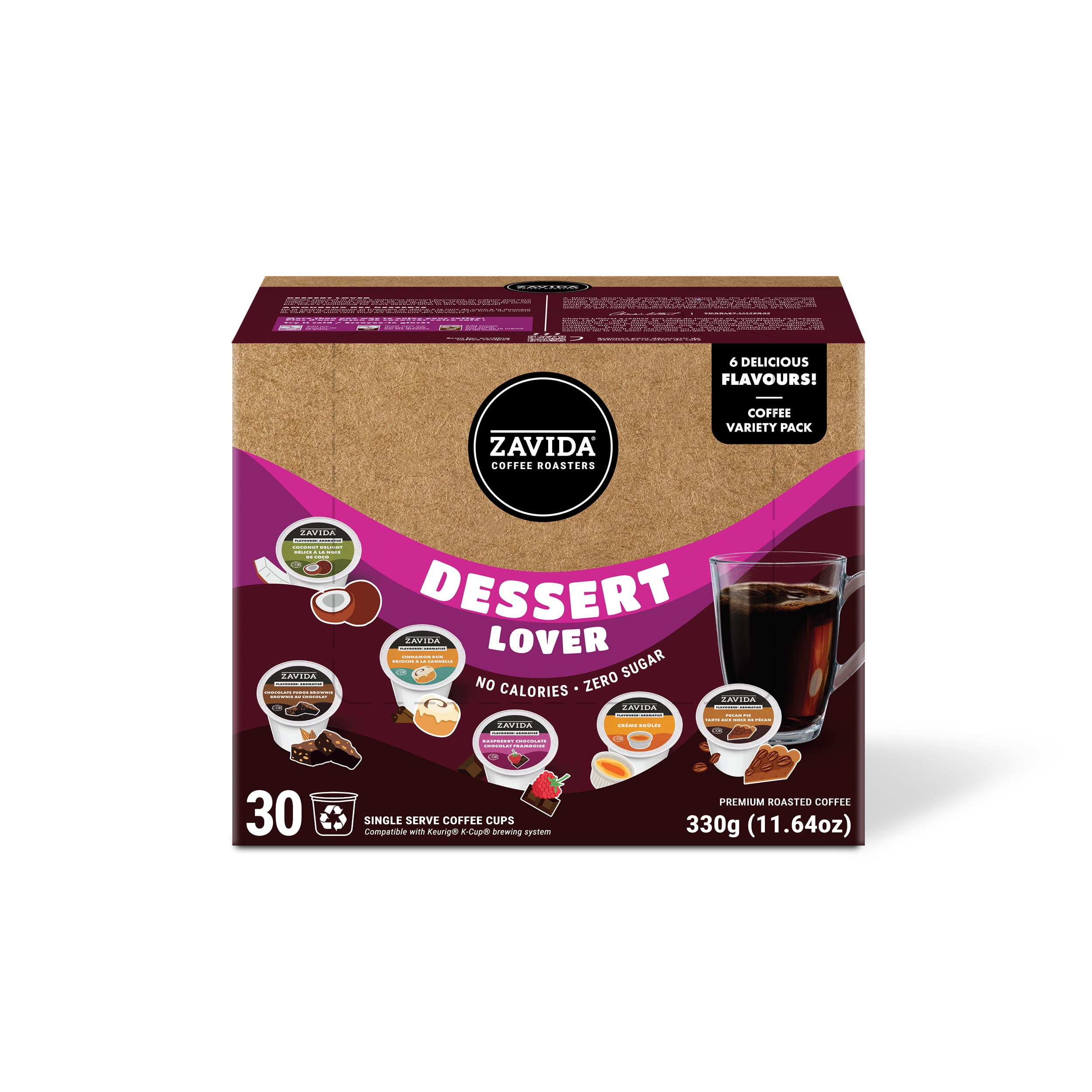 Zavida Coffee Pods Dessert Lover’s Variety Pack, Medium Roast, Keurig ...