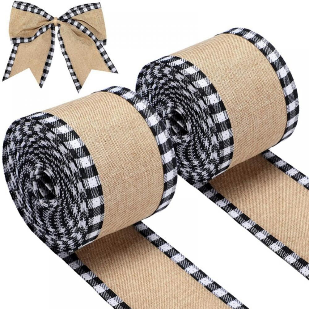 Keimprove Christmas Burlap Fabric Craft Ribbon 2 Rolls Buffalo Plaid ...