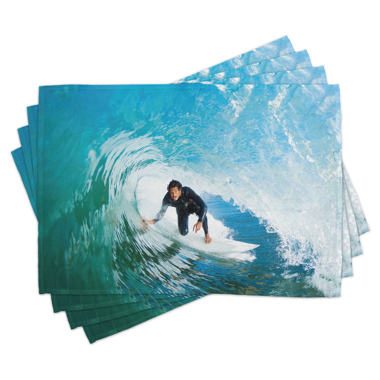 Ambesonne Ride the Wave Place Mats Set of 4, Wave Surfer Sport ...