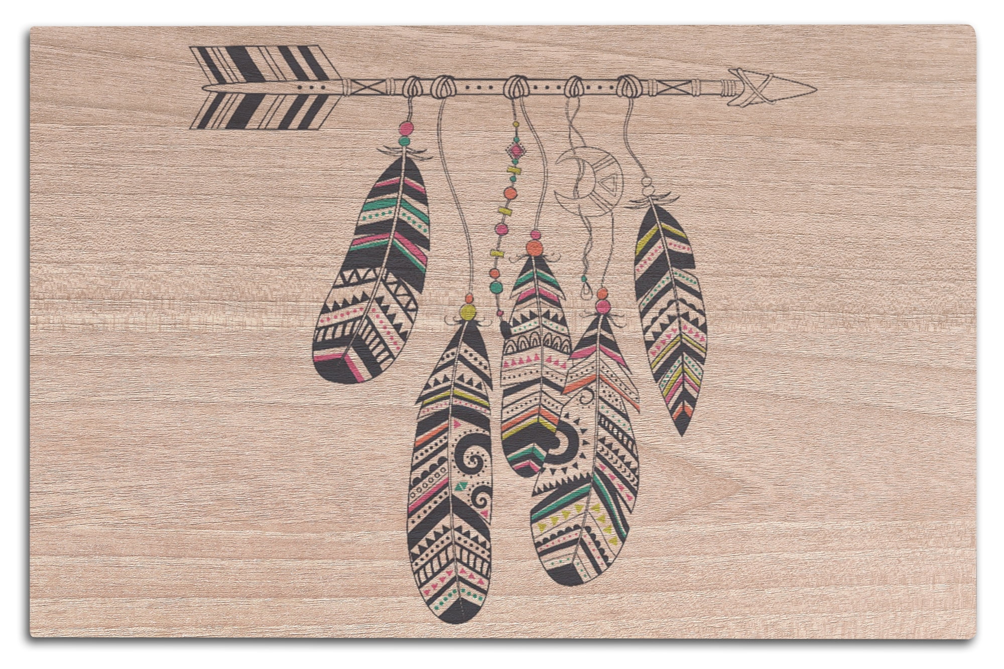 Arrow and Feathers, Tribal Inspired Theme Birch Wood Wall Sign (12x18 ...