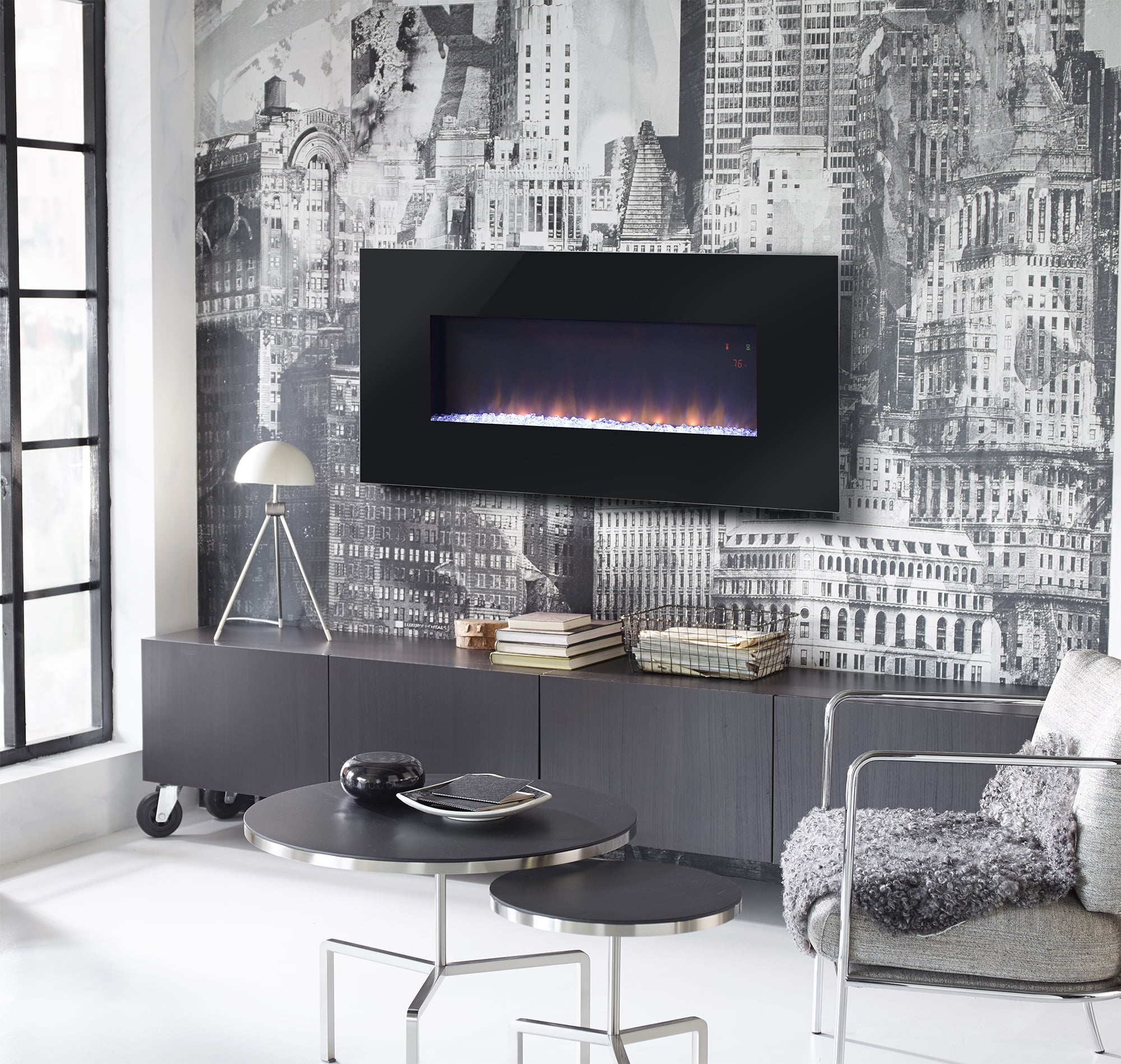 Flamelux Paris 41" In. Wide Wall Mounted Electric Firebox, Black ...