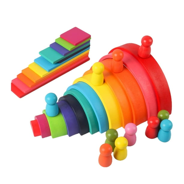 Wooden Montessori Stacking Toys Rainbow Stacker Nesting Puzzle ...