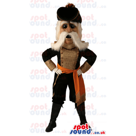 Human SPOTSOUND Mascot With A White Mustache Wearing Old-Times Clothes ...