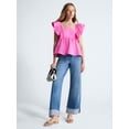 Free Assembly Women's Square Neck Cotton Top with Flutter Sleeves ...