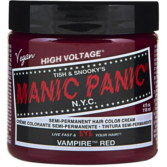 Manic Panic Vampire Red Hair Dye, Deep Blood Red Semi-Permanent Vegan ...