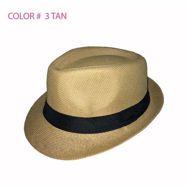 Paskmlna - Straw Fedora Hat Trilby Cuban Cap Summer Beach Sun Panama ...