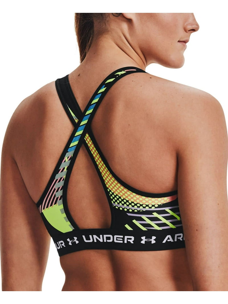 Under Armour Women's Crossback Mid Printed Sports Bra Black Size
