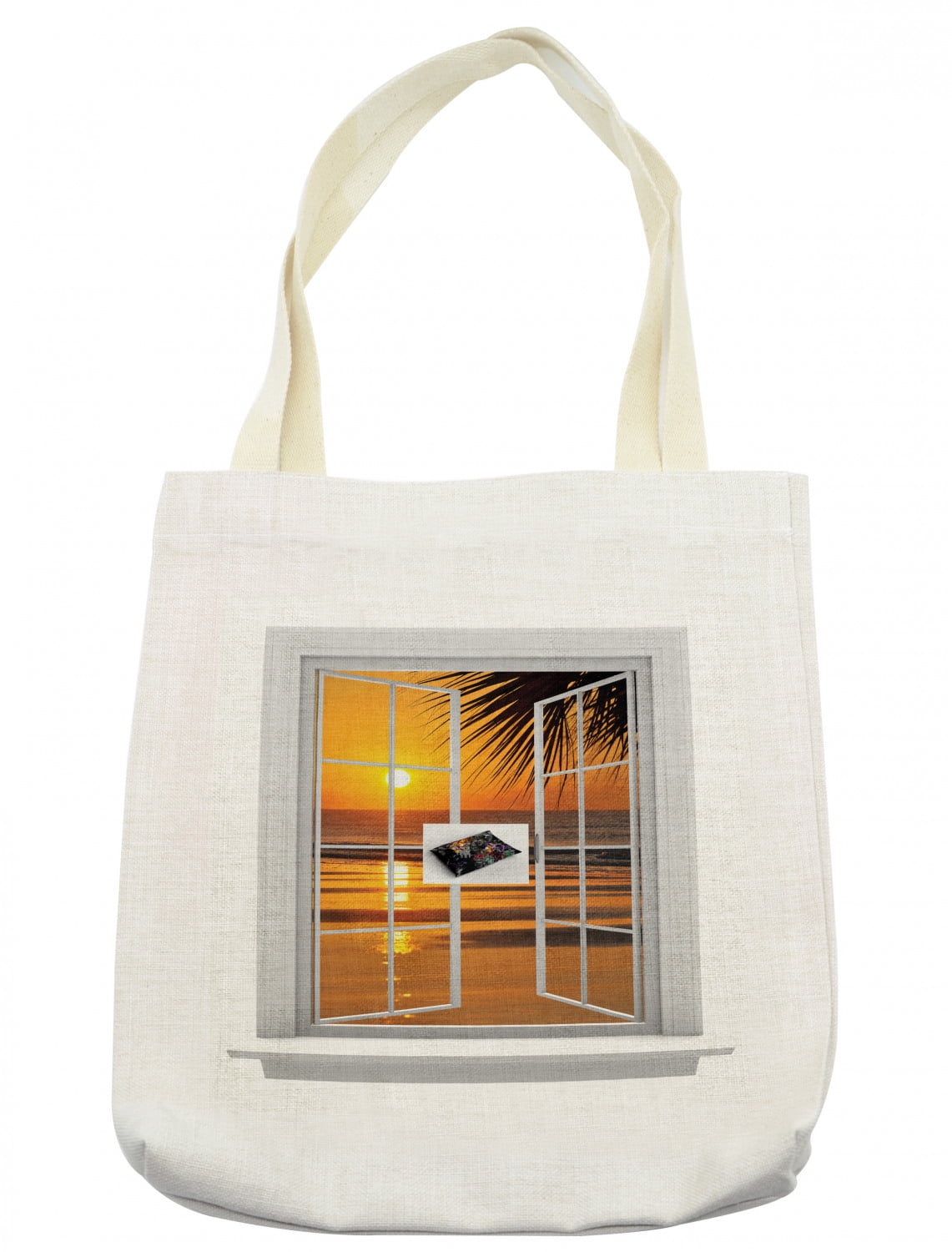 Ocean Tote Bag, Open Window a Sunset View Sky Tropics Nature Vacation ...