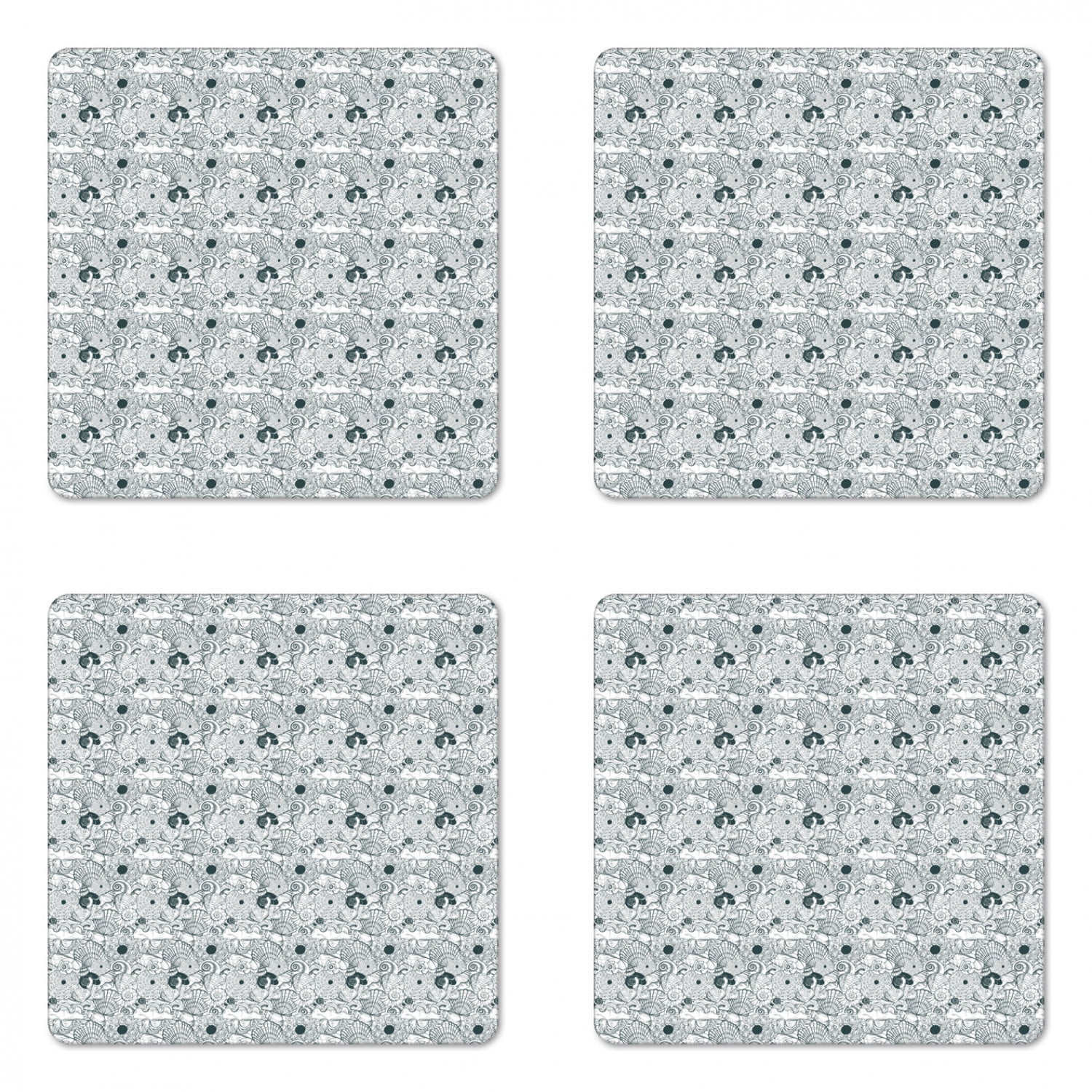 Underwater Coaster Set of 4, Sea Shells and Urchins Mollusk Nautilus ...