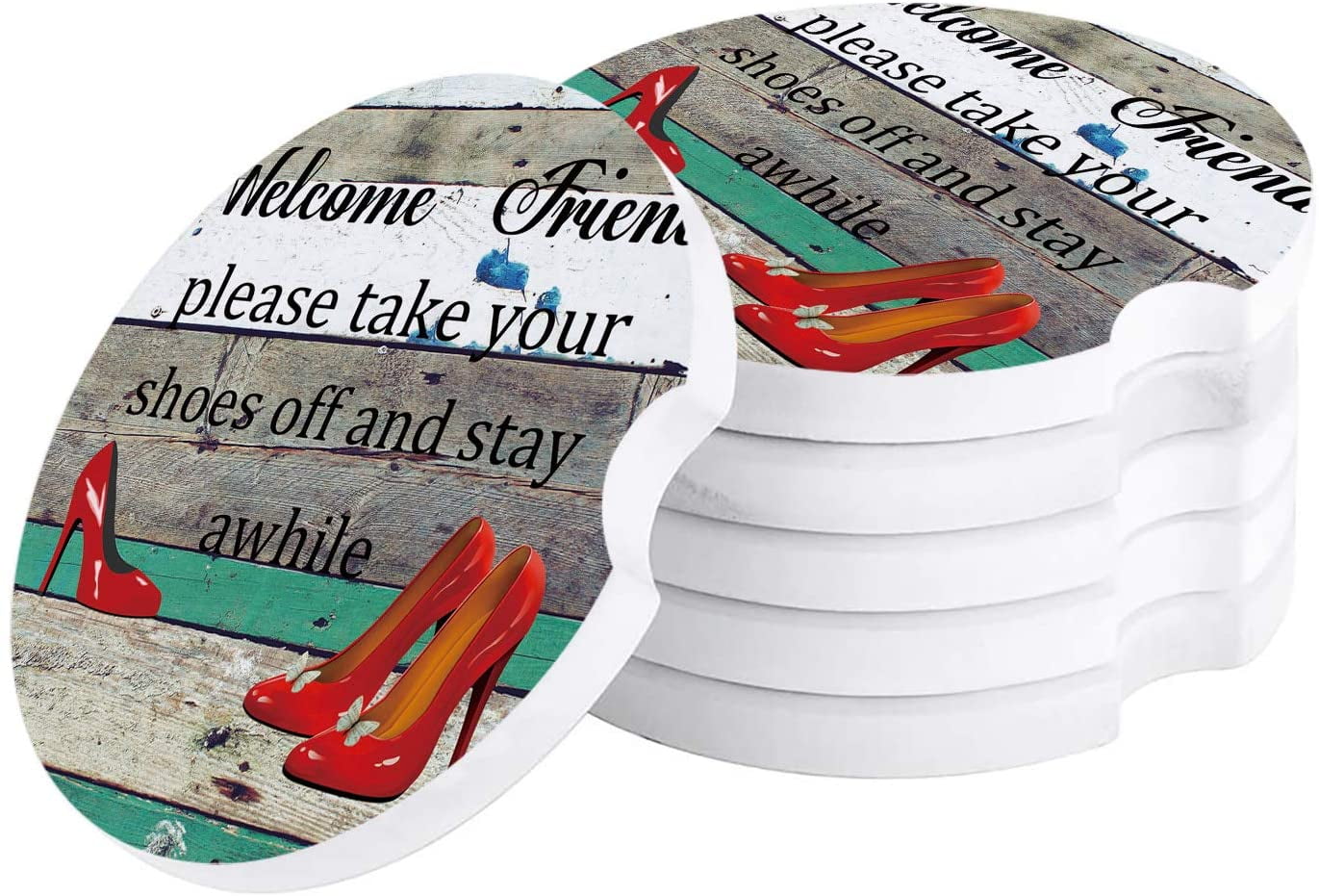 FMSHPON Red High Heels Rustic Wood Grain Set of 4 Car Coaster for ...