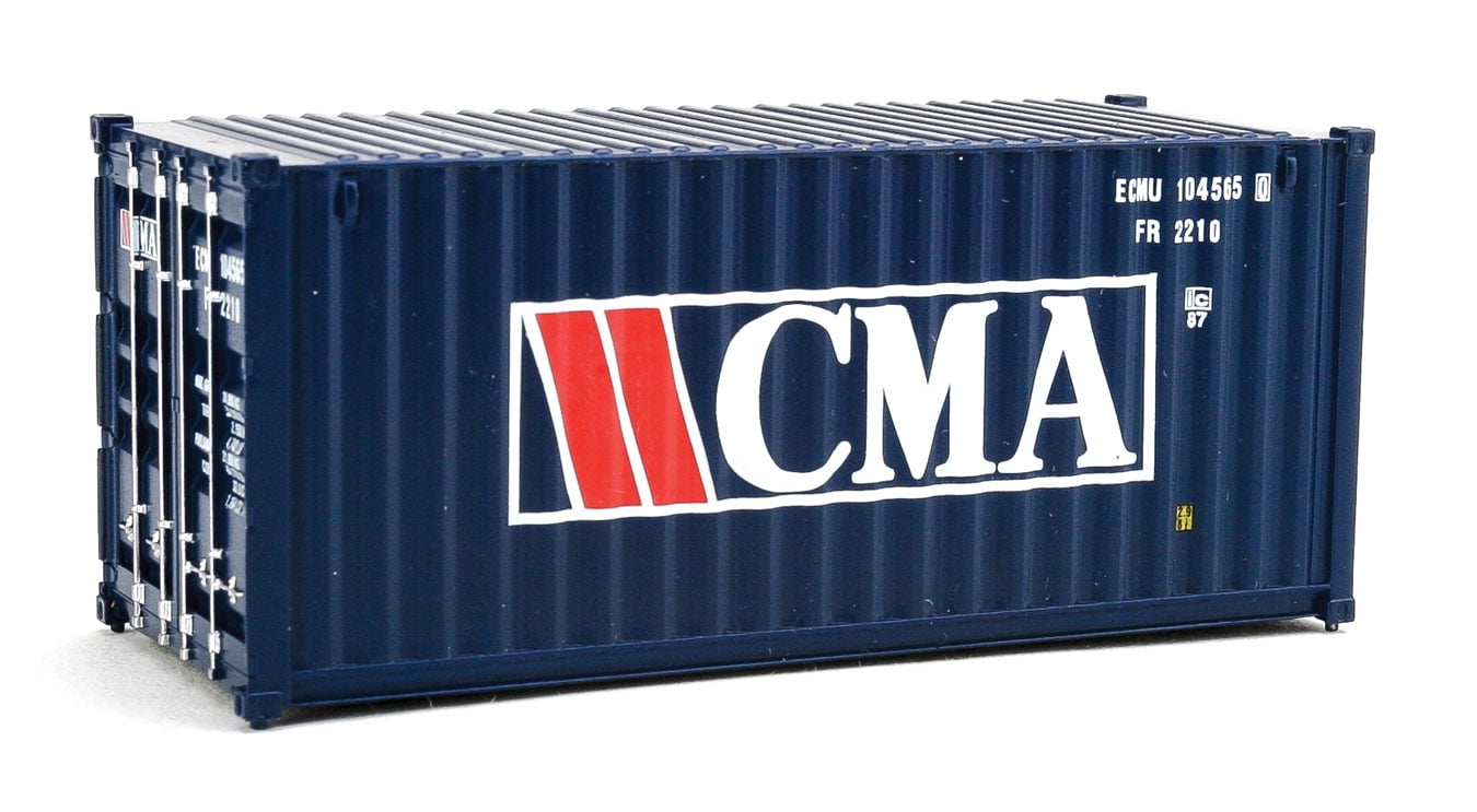 Walthers HO Scale 20' Corrugated Shipping Container CMA (Blue/White/Red ...