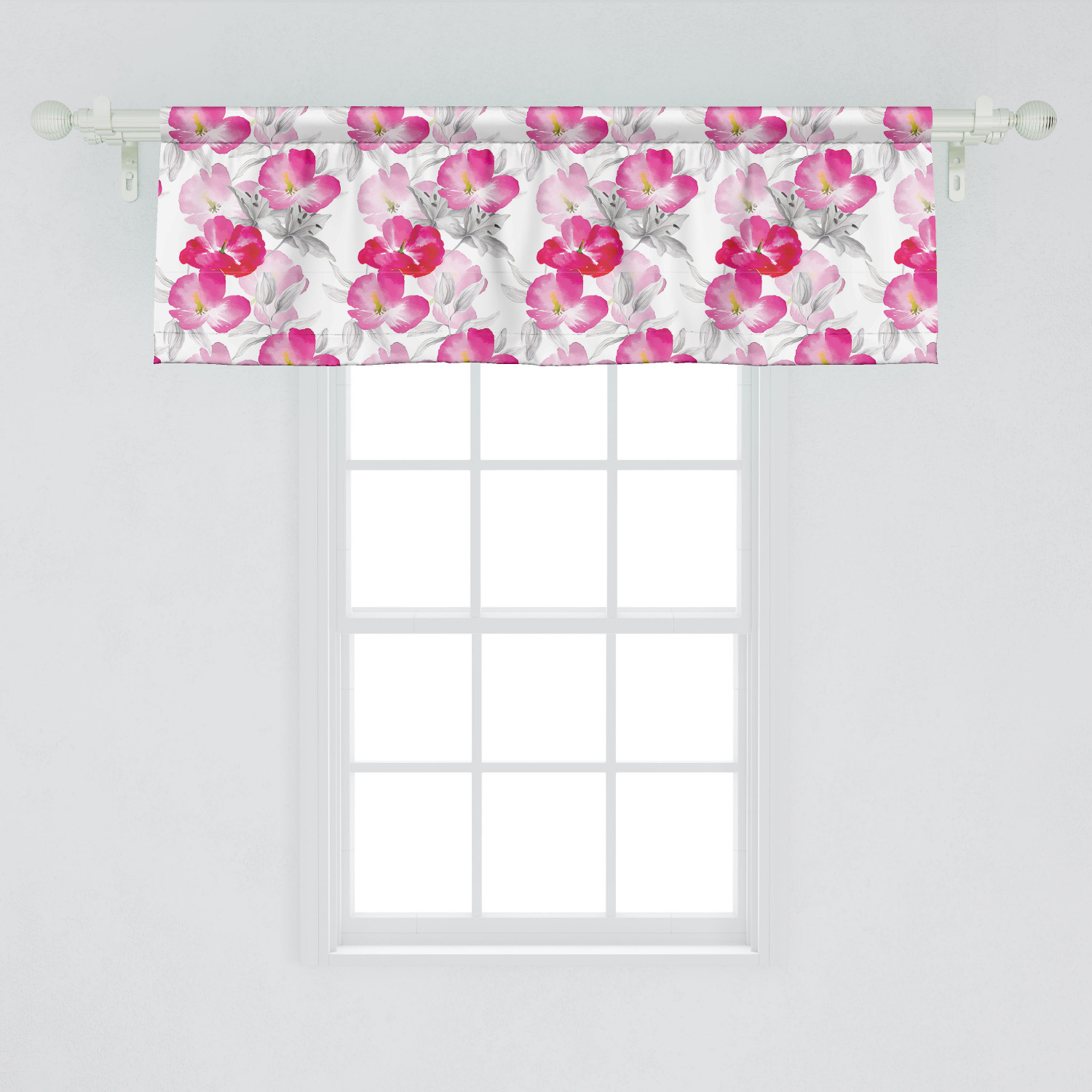 Ambesonne Floral Window Valance, Watercolor Poppy Flowers Vivid Color ...