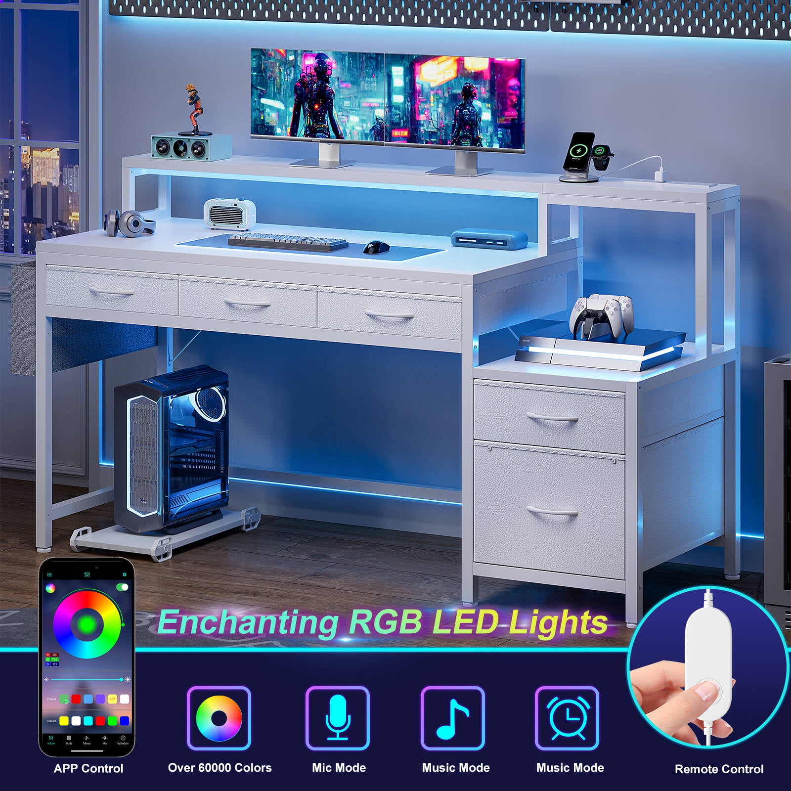 Click here for Gunaito 61 Inch Home Office Desk With Led Lights &... prices