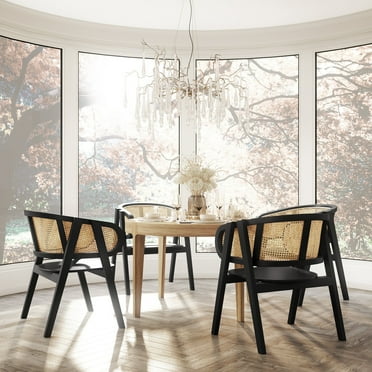 MOJO BOUTIQUE Deluxe Wooden Dining Chair 100% Natural Rattan Arm Chair ...