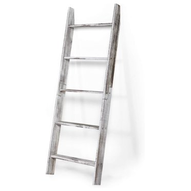 DecMode 18" x 73" Brown Wood Handmade Two-Toned Slanted Ladder with ...